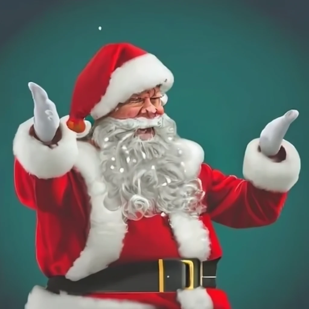 Santa claus with arms spread open in power pose on Craiyon