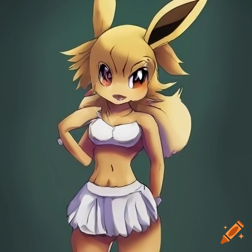 Full body illustration of an anthropomorphic female eevee