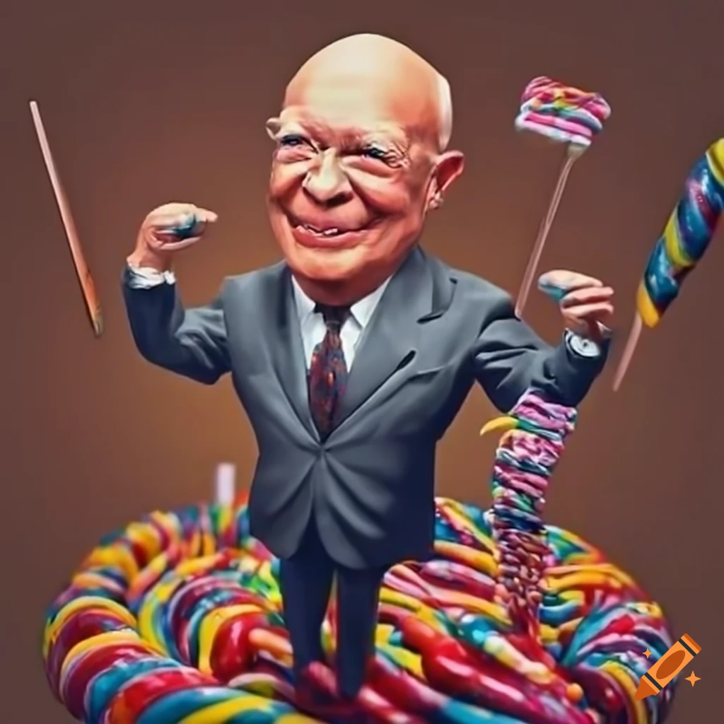 Satirical depiction of dwight eisenhower in a candy store on Craiyon