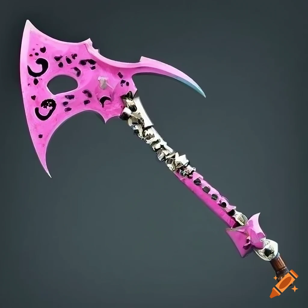 Pink heart-patterned scythe weapon