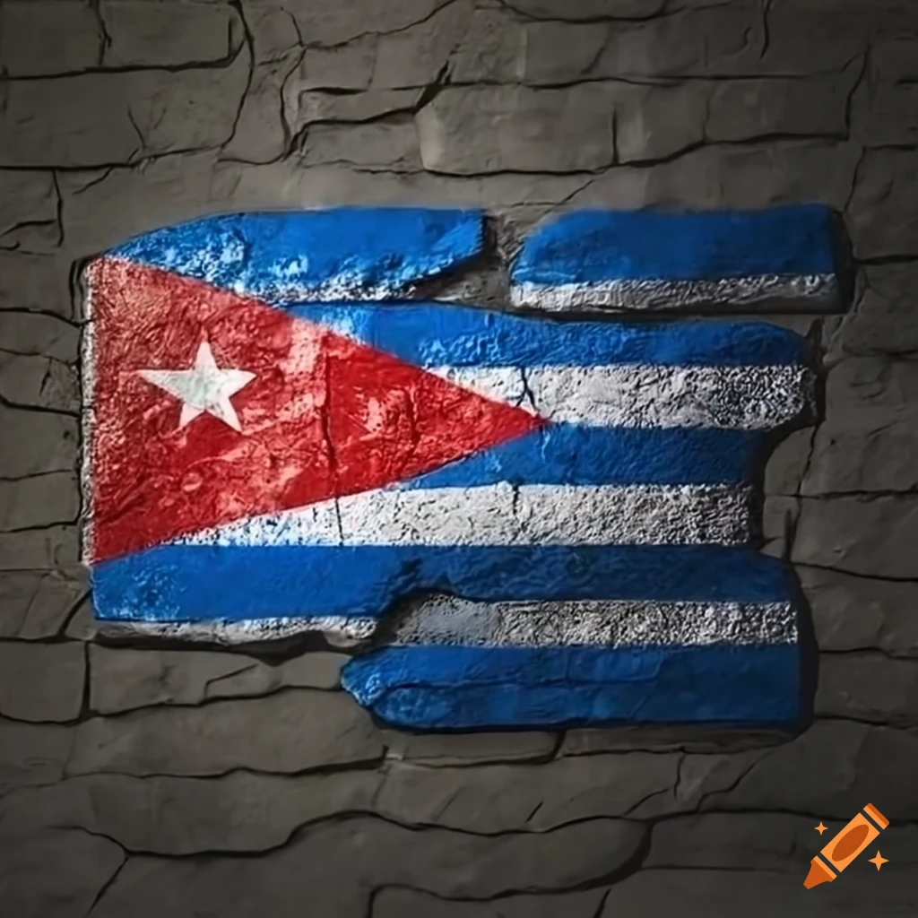 Stone cuban flag on a wet wall