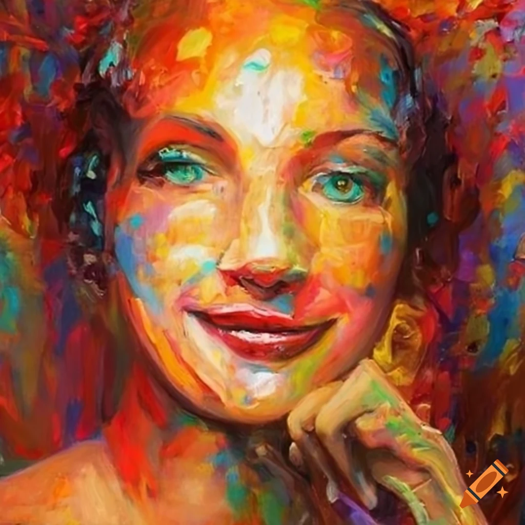 Radiant and joyful woman oil painting on Craiyon