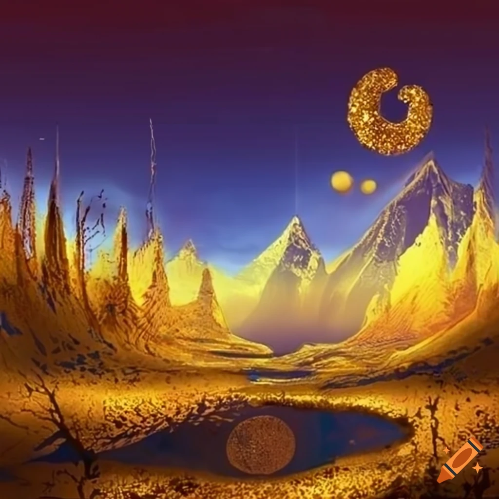 Landscape with a touch of gold on Craiyon