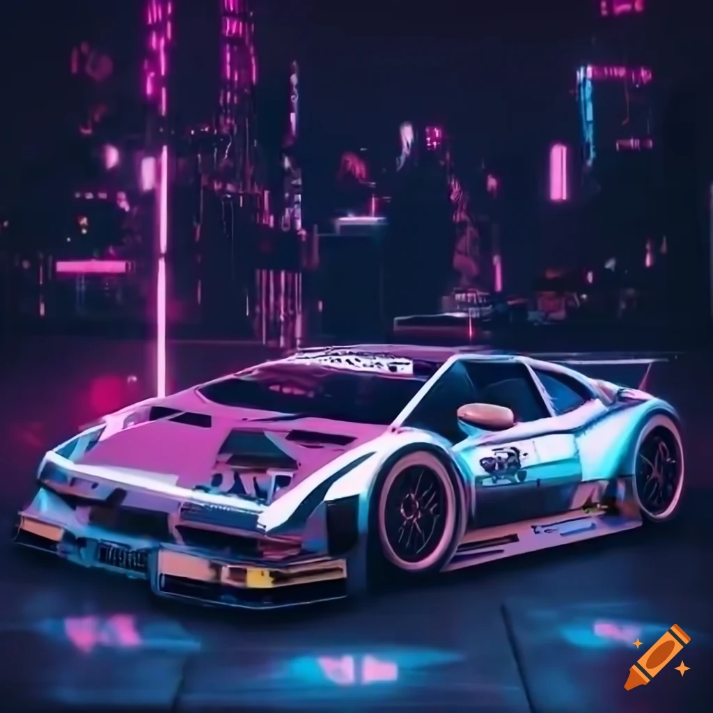 Retro lamborghini with neon lights on Craiyon