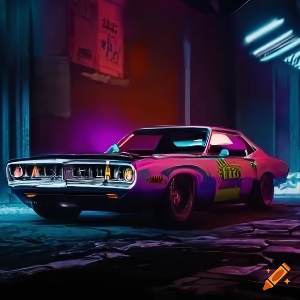 Ultra realistic render of a vintage plymouth hemi 'cuda with neon ...
