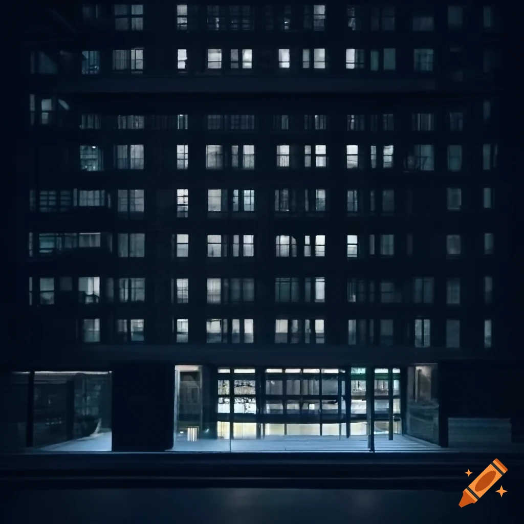 Night view of a building with illuminated windows