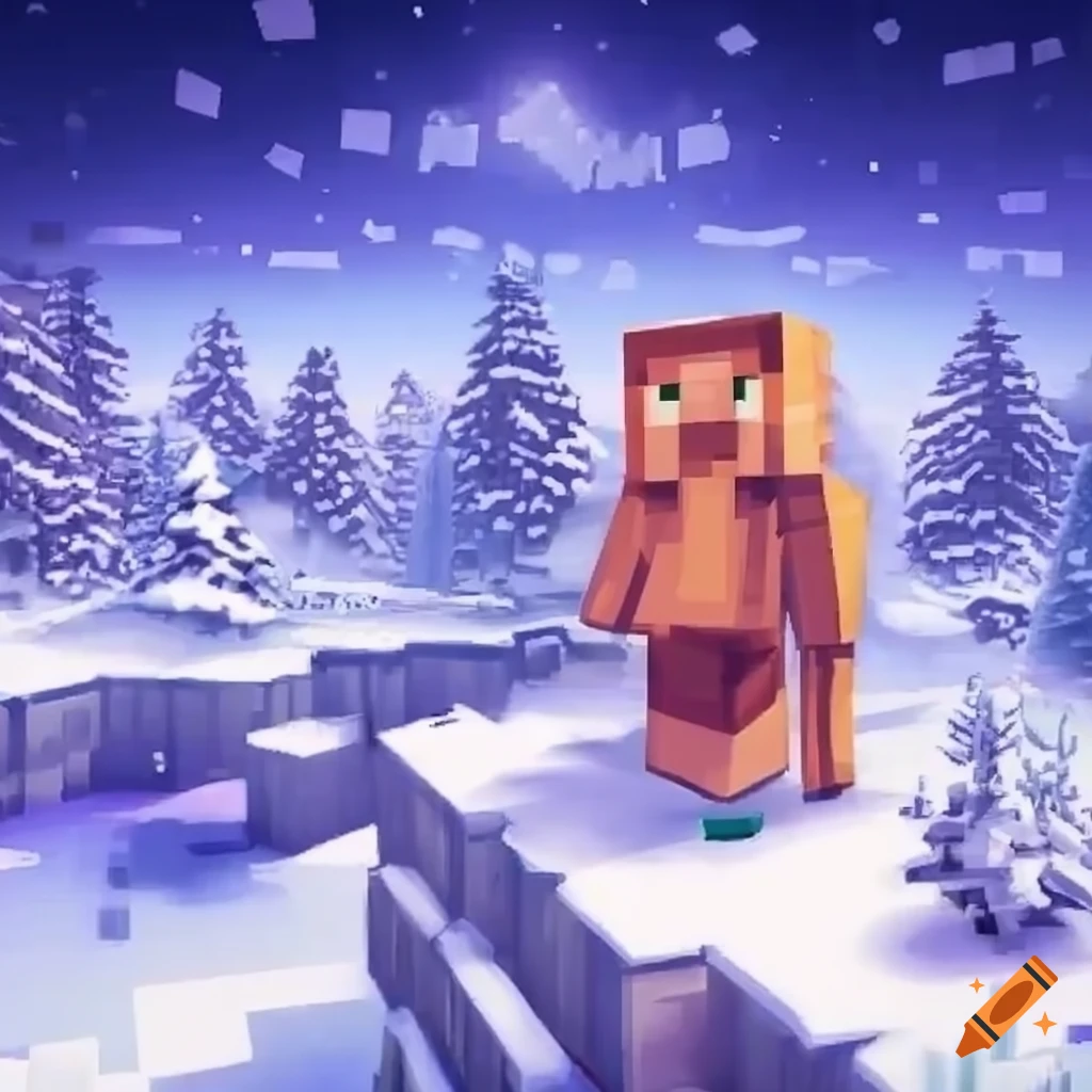 Cubecraft winter scene in minecraft