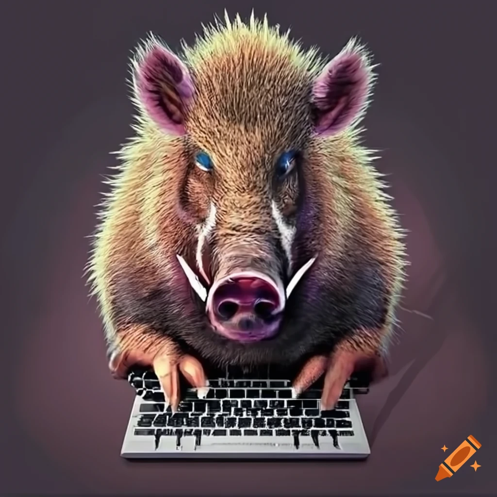 Boar using a computer on Craiyon