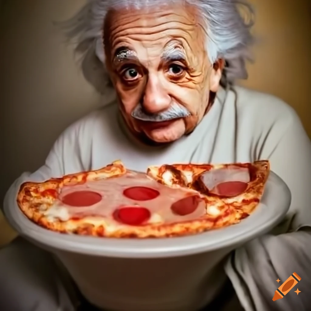 Einstein eating pizza on Craiyon