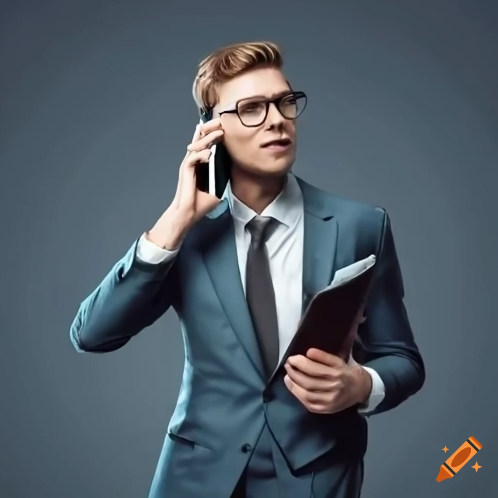 Man in a stylish suit talking on a smartphone on Craiyon