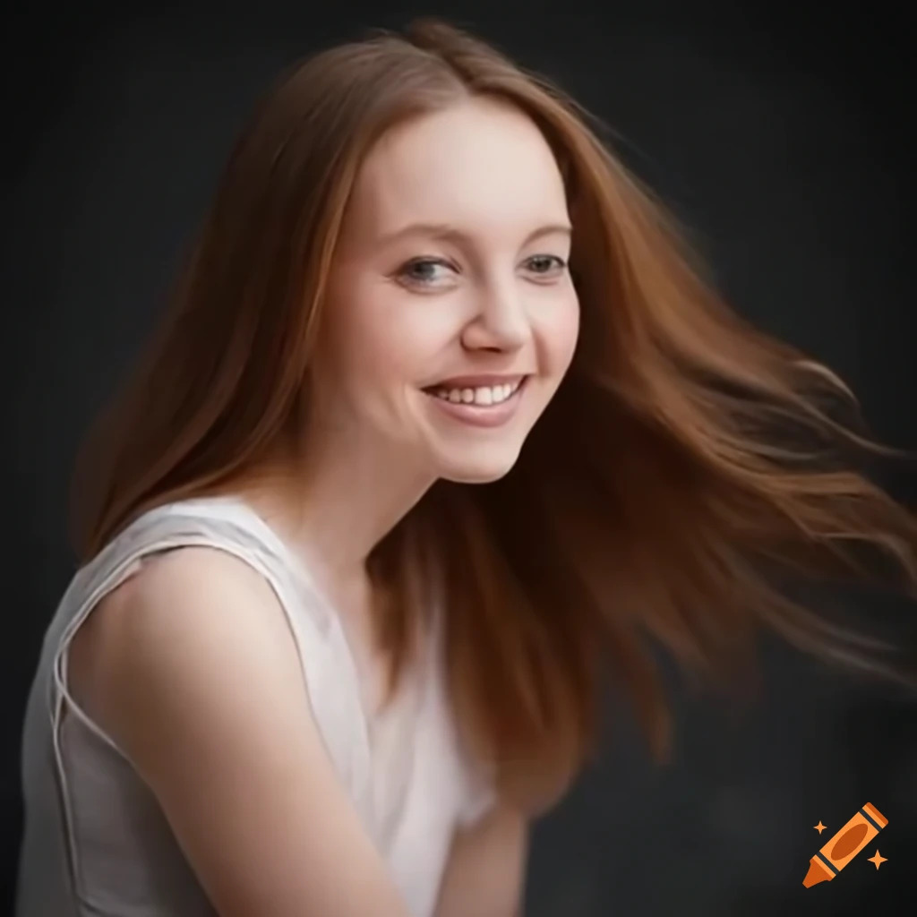 Realistic image of a happy young woman outdoors on Craiyon