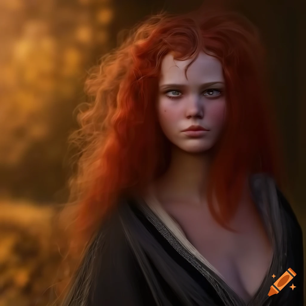 Portrait of a young nordic girl with freckles and red hair on Craiyon