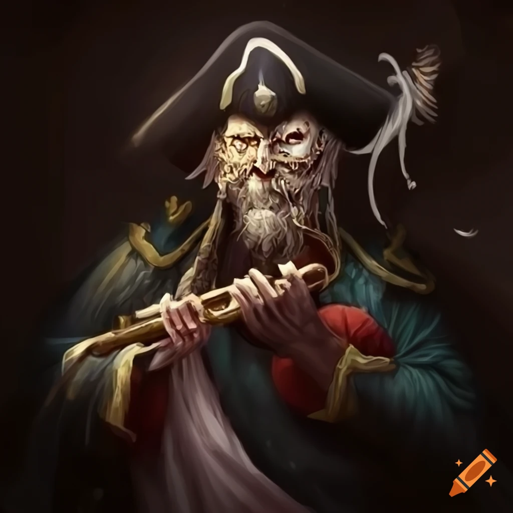 Image of a pirate captain lich with a flying flute on Craiyon