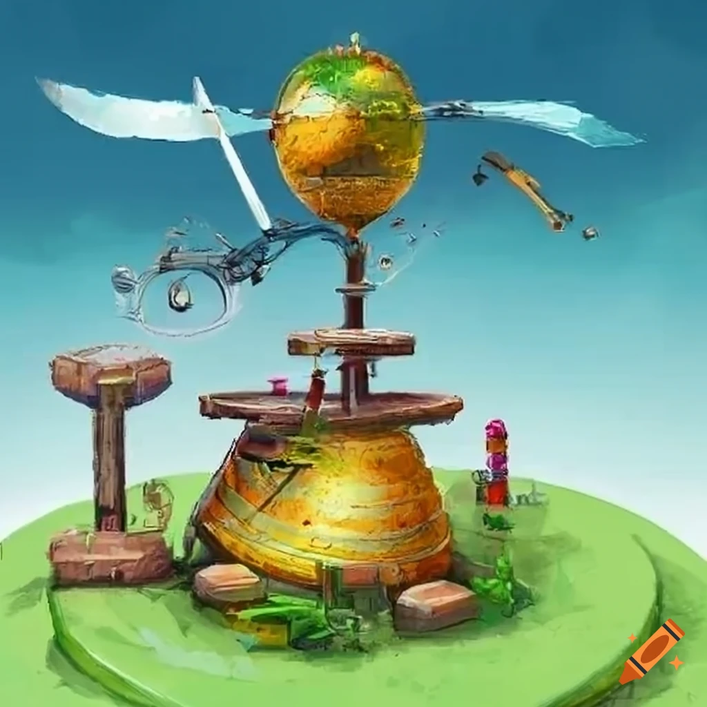 Fantasy artwork of a rube goldberg machine on Craiyon
