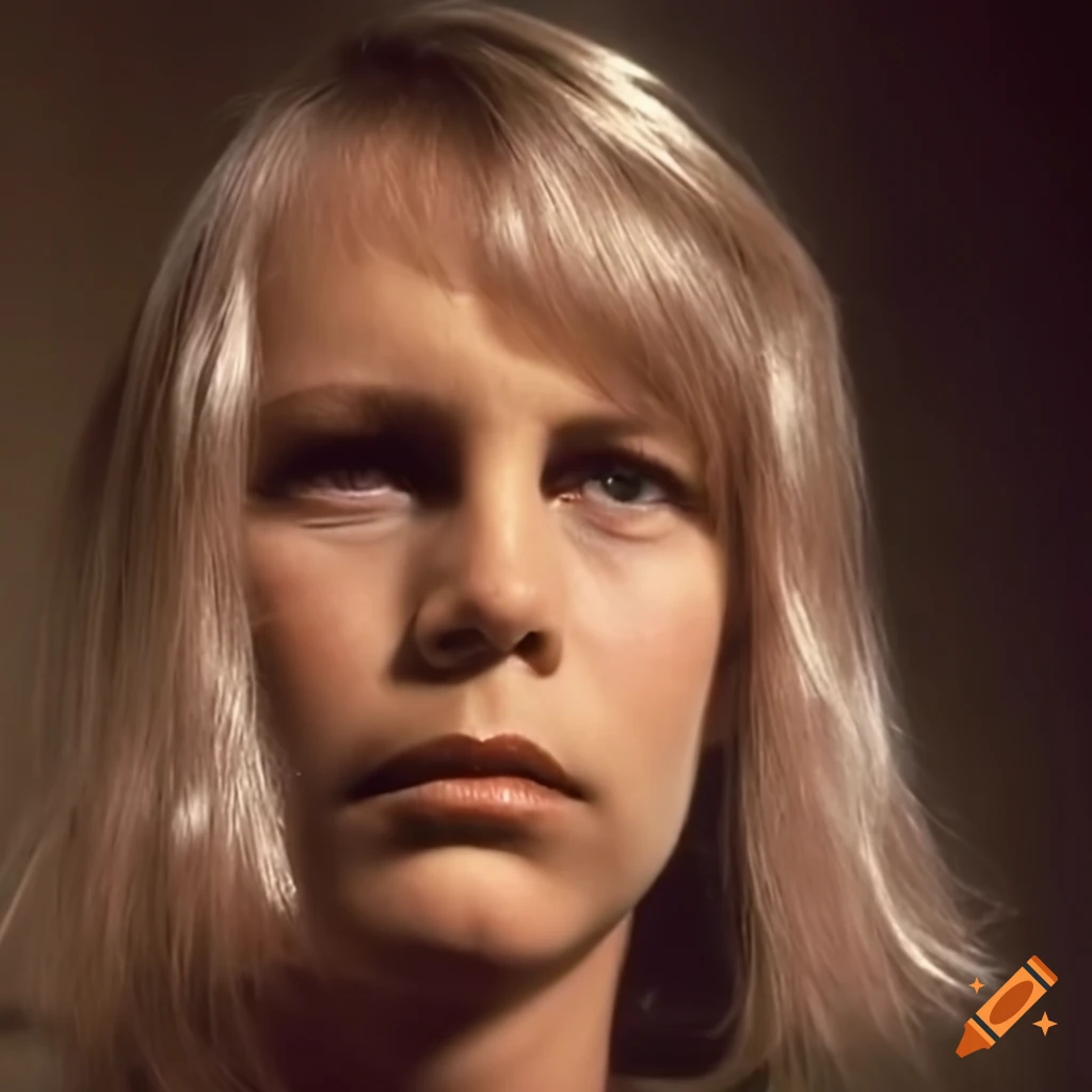 Portrait of young agnetha fältskog at a summer swimming pool on Craiyon