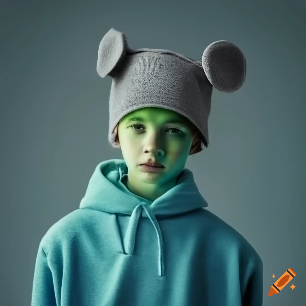 Character with green skin wearing a mouse hat on Craiyon