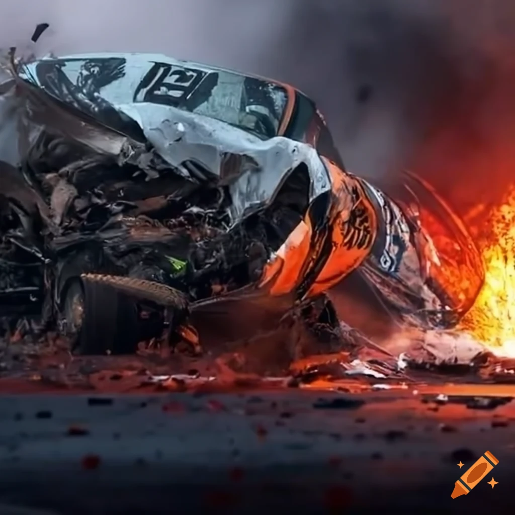 Image of a dramatic crash at a motorsport race on Craiyon