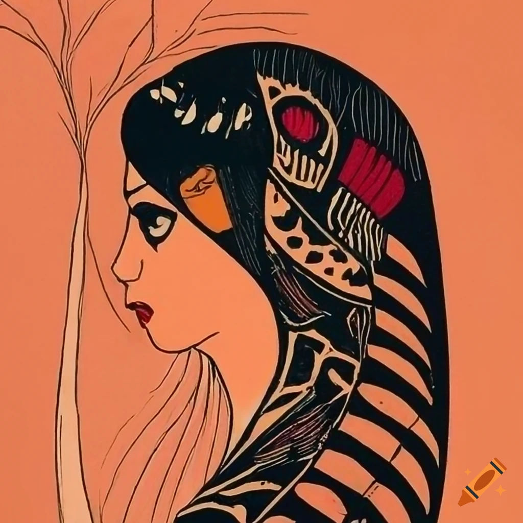 Linocut print inspired by native salish designs