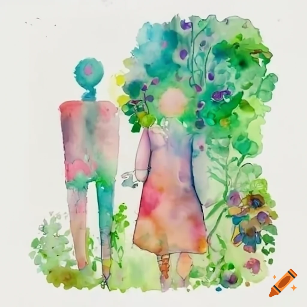 Artistic representation of humans blooming in a garden on Craiyon
