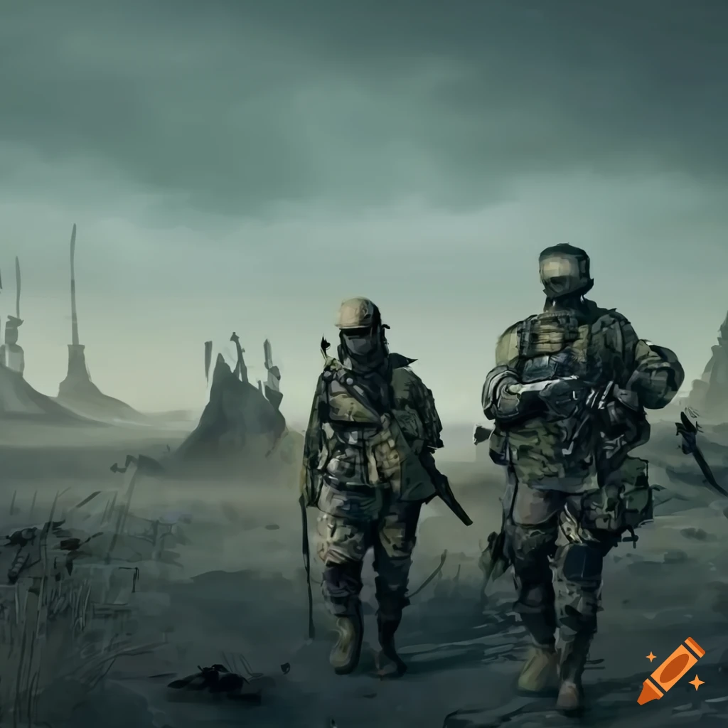 Apocalyptic soldier in pine forest on Craiyon