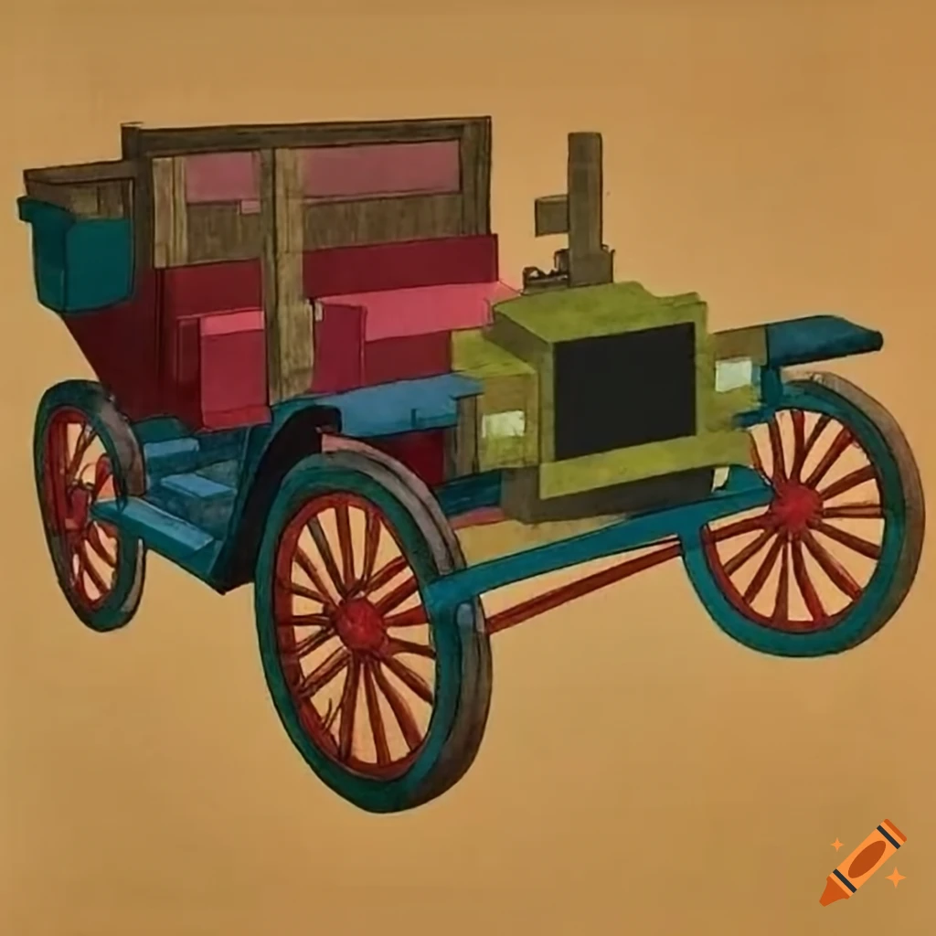 Vintage illustration of model t Ford driven by Minecraft Steve on Craiyon