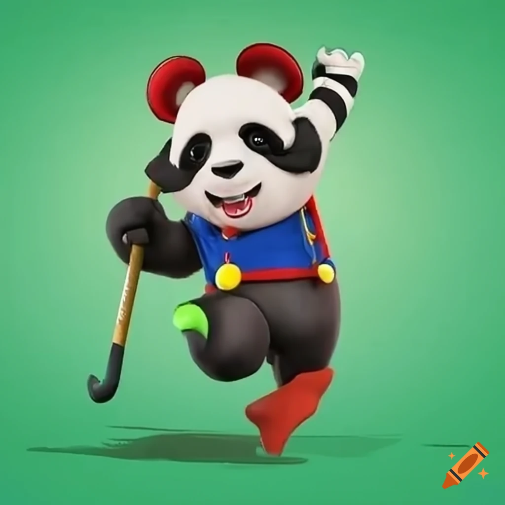 Panda playing field hockey in super mario costume on Craiyon