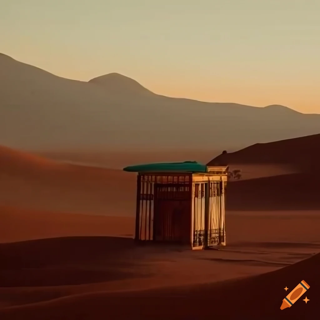 People at a bus stop in the desert