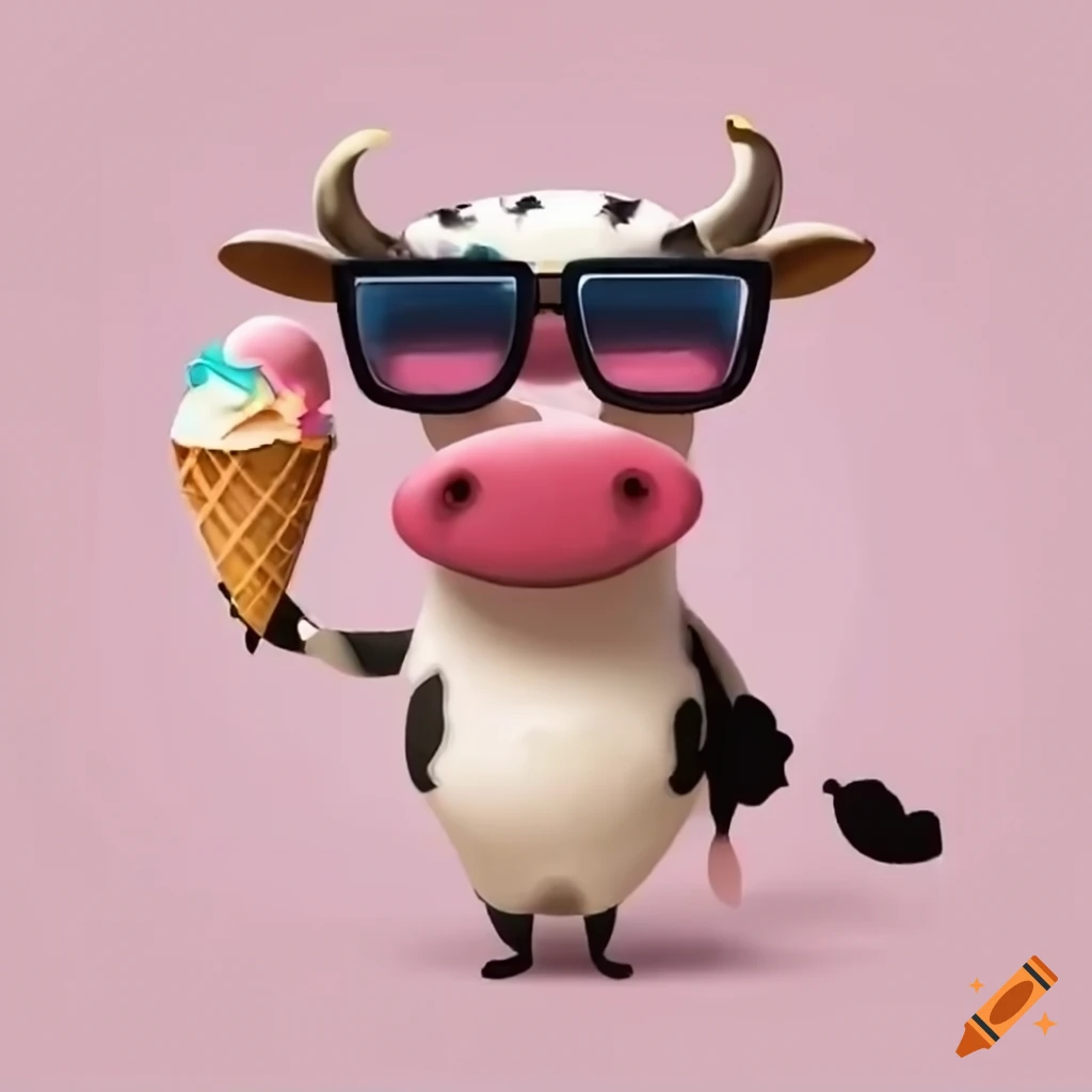 Cow wearing sunglasses with popcorn on its head on Craiyon