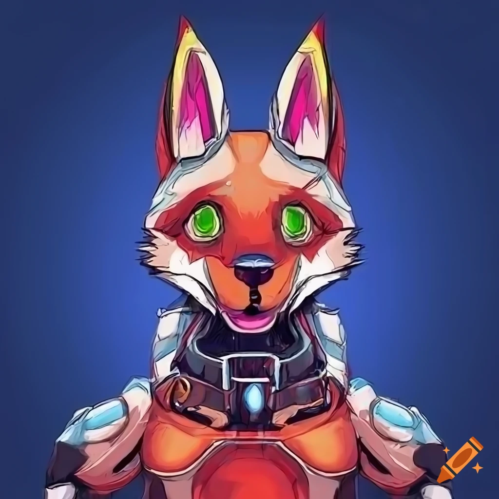 Captivating artwork of female deer-fox hybrid in a sci-fi jacket on an ...