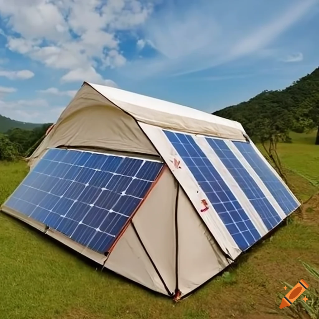 Flexible solar panels on a humanitarian tent on Craiyon