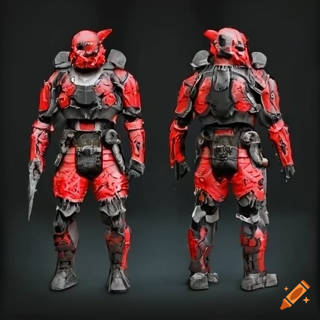 Sci-fi soldiers in black and red armor on Craiyon
