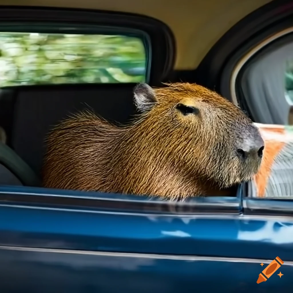 Funny image of a capybara in a taxi on Craiyon