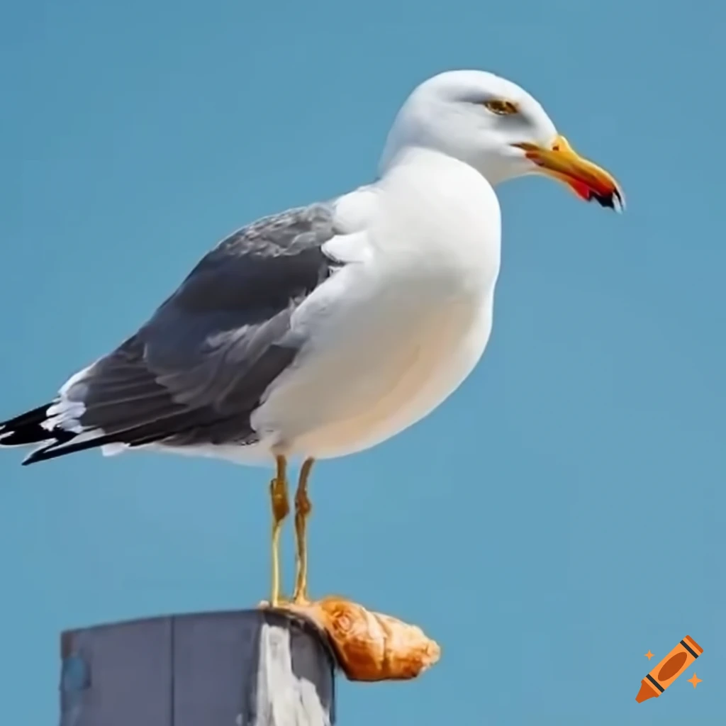 Seagull eating french fries on the beach on Craiyon