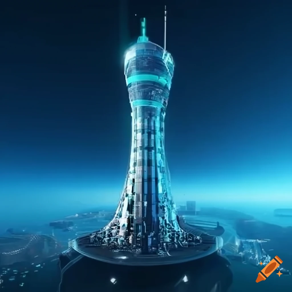 Futuristic tower demonstrating ai and rf technology on Craiyon