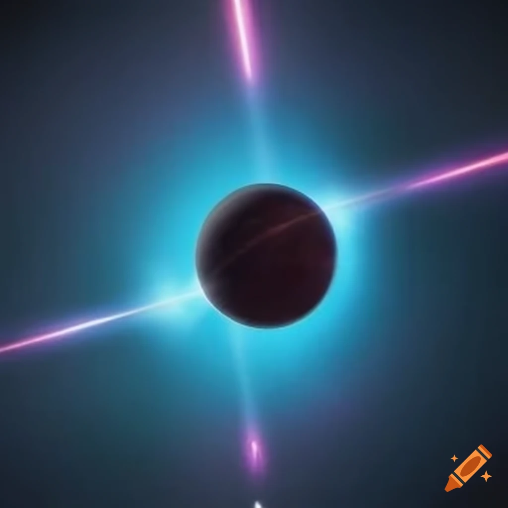 Space art of a vibrant dark planet with beams of light on Craiyon