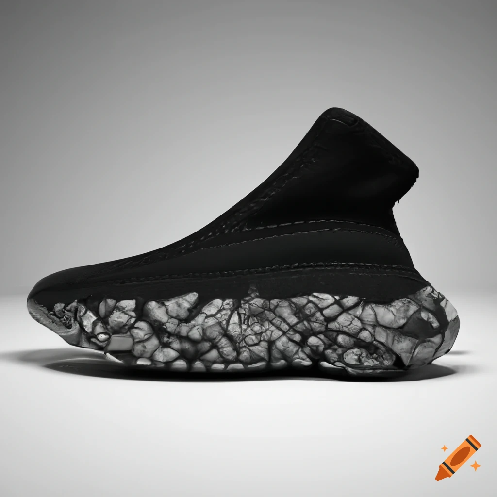 Futuristic designer shoe with spiky bottom on white background on Craiyon