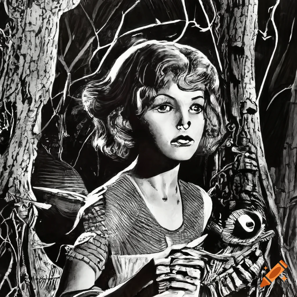 1950s science fiction illustration of little girl meeting alien insects