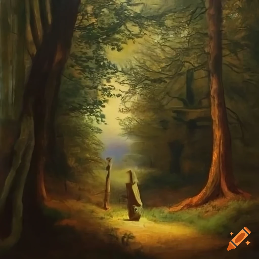 Old oil painting of a wizard in the woods on Craiyon