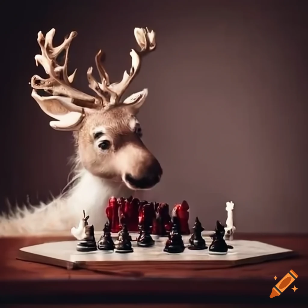 Festive reindeer playing chess on Craiyon