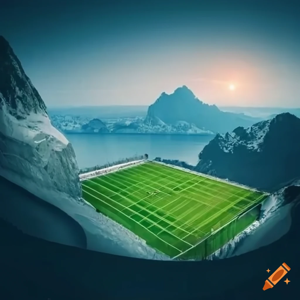 Football stadium in the mountains on Craiyon