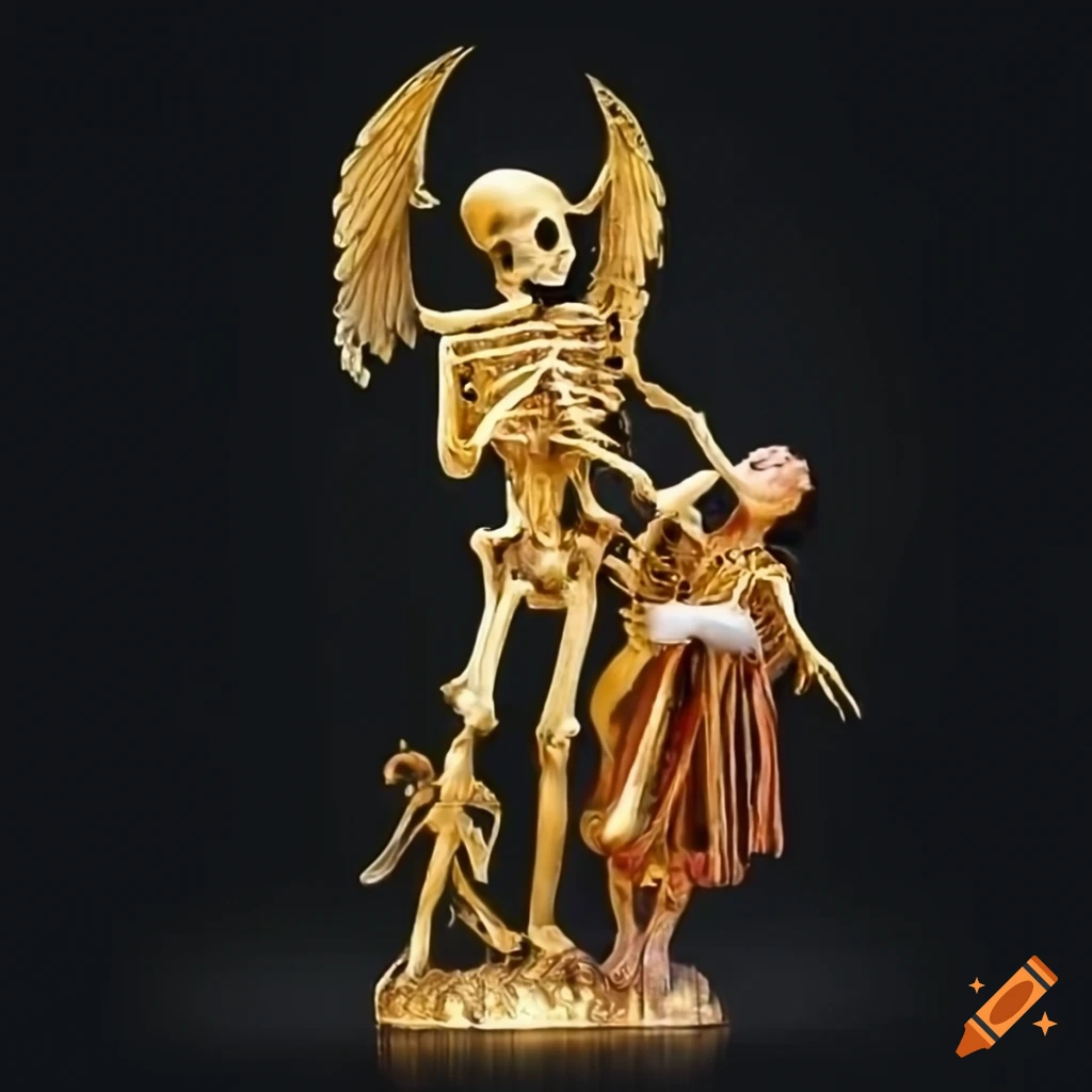 Artwork of a gilded saint skeleton with wings on Craiyon
