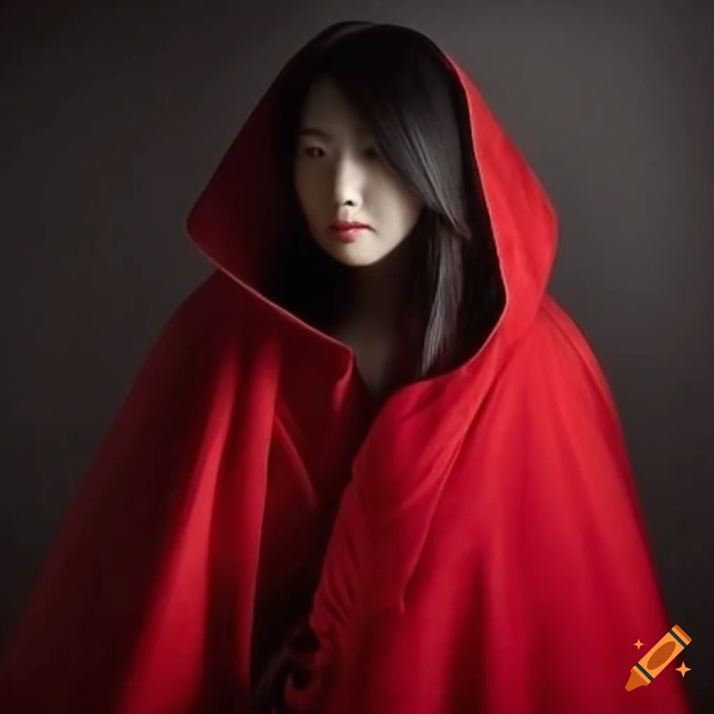 Japanese woman in a stylish red cloak