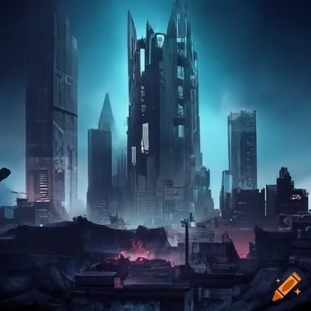 Dystopian cityscape on Craiyon