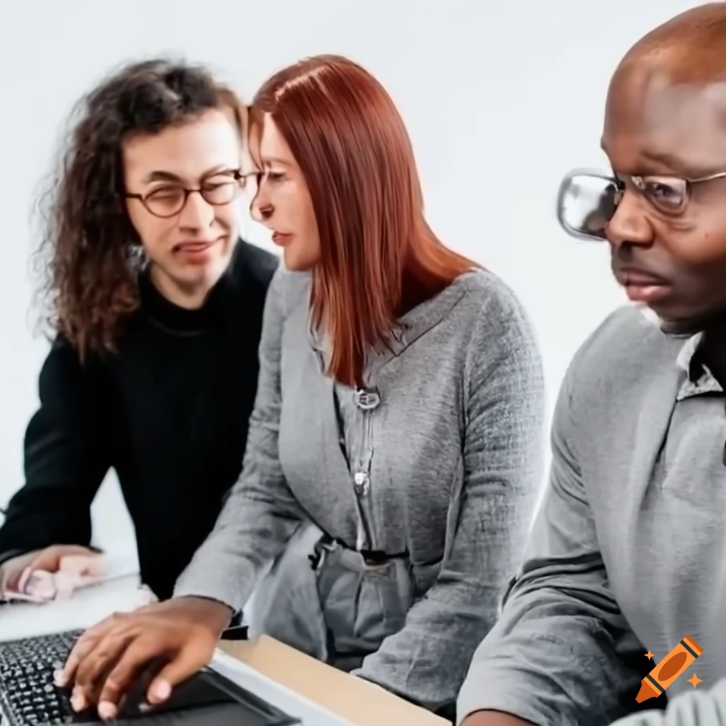 Vibrant scene of a diverse team of programmers collaborating on Craiyon