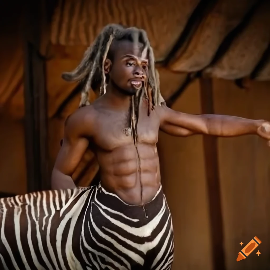 Cinematic photograph of a zebra-centaur entering a stable on Craiyon