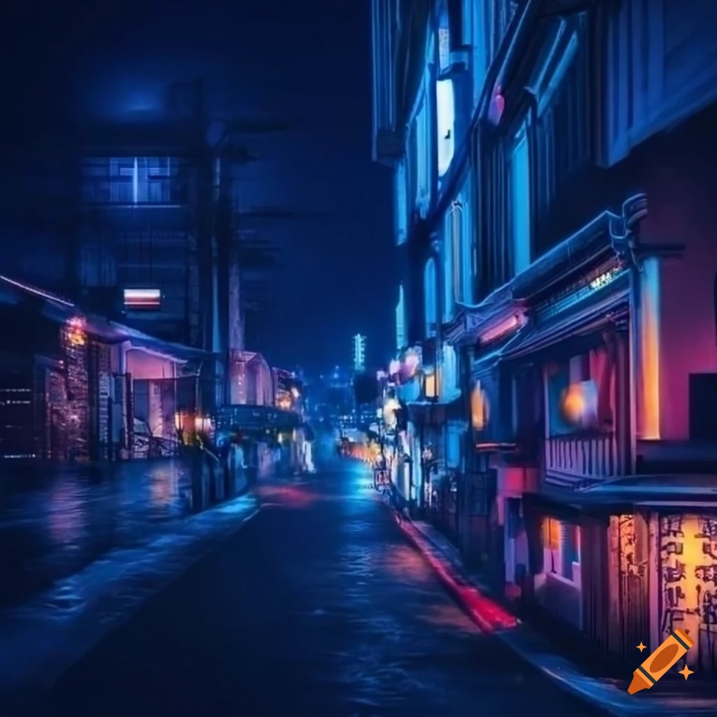 Night view of a japanese city with sakura tree on Craiyon