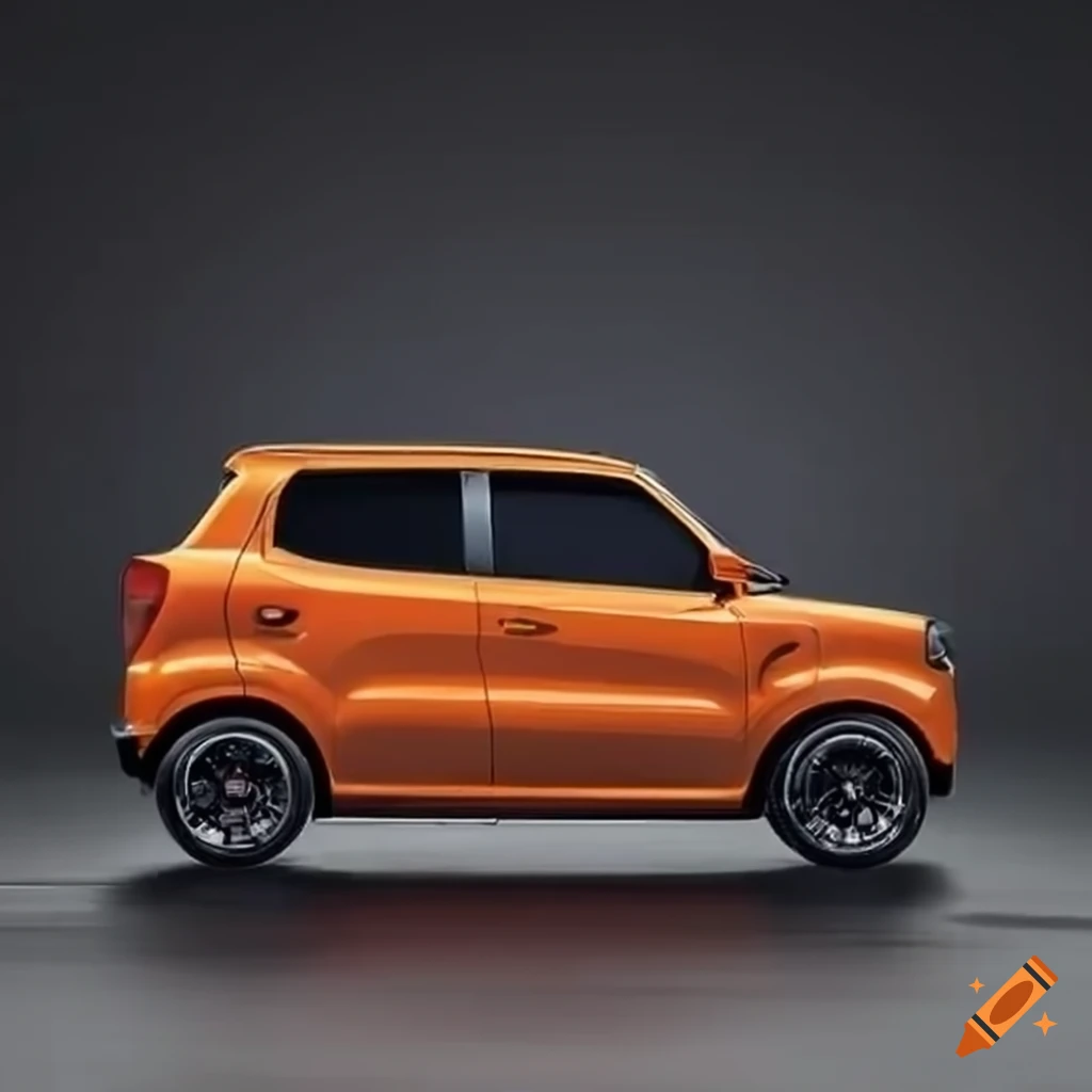 Orange suzuki s presso with silver jdm wheels on Craiyon