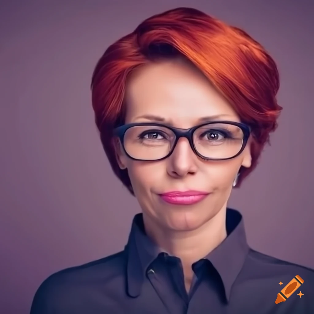 Portrait Of A Beautiful Redhead Woman With Glasses On Craiyon