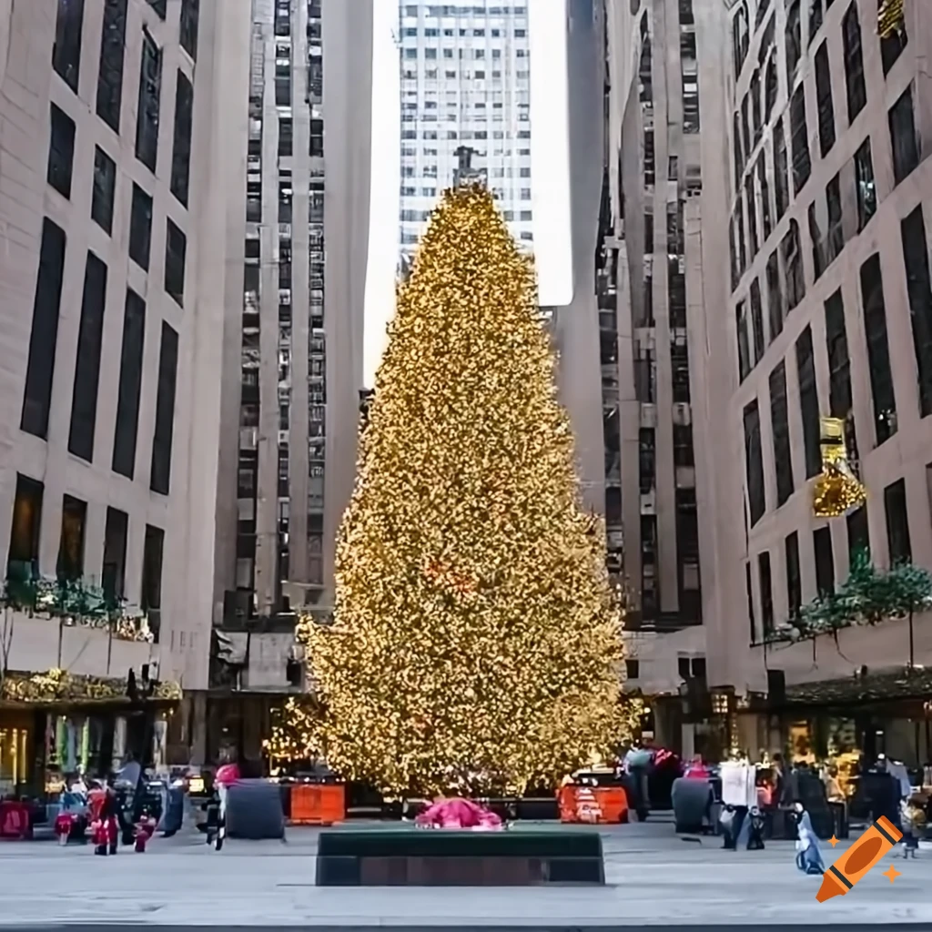 Realistic photo of the rockefeller christmas tree in nyc