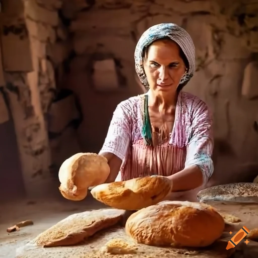 A rustic bread farmer harvesting ripe loaves on Craiyon